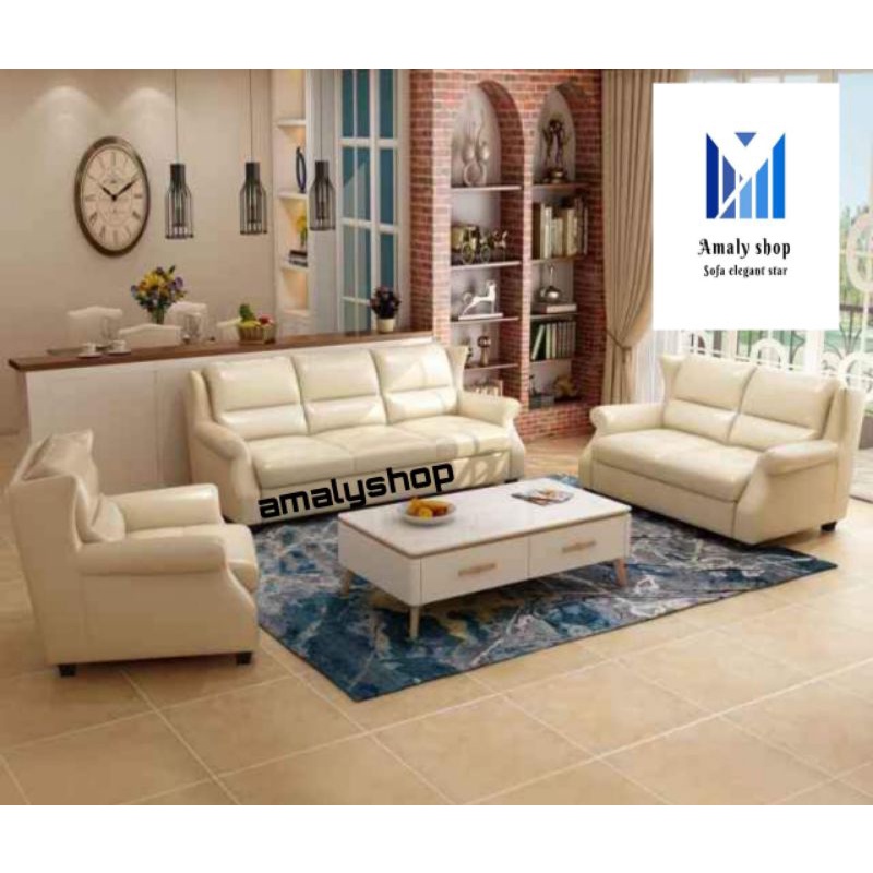 Jual Sofa 321 Modern Minimalis Sofa Ruang Tamu Mewah Full Kulit ...