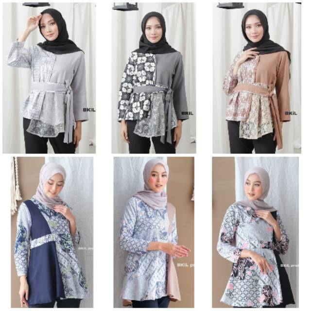 Jual Batik Nakula Batik Wanita Kekinian Blouse Batik Brokat Batik Kombinasi | Shopee Indonesia