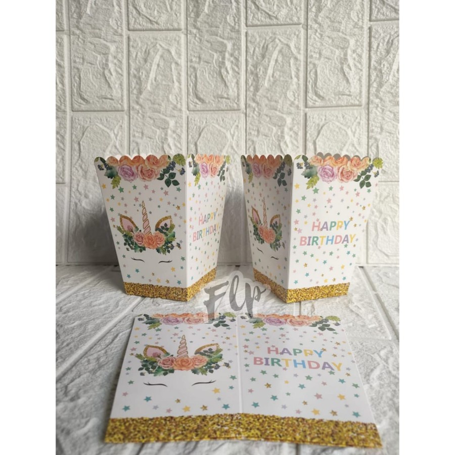 Jual Tempat kotak popcorn / kemasan kertas pop corn motif unicorn ...