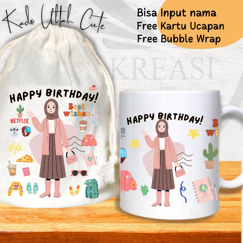Jual KADO MUG ULTAH CUTE AESTHETIC SERIES l MUG CUSTOM | Shopee Indonesia