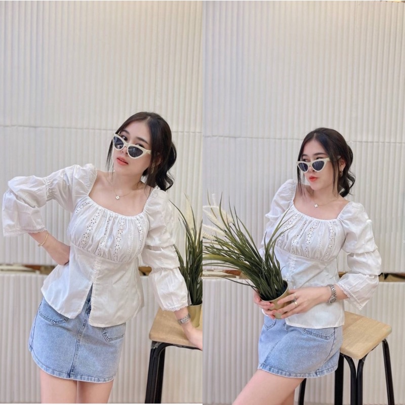 Jual top white korean bkk . atasan bkk top white serian,atasan off ...