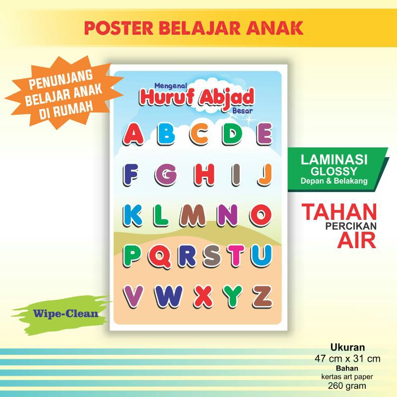 Jual Poster belajar anak TK / PAUD Poster Edukasi Mengenal Huruf Abjad ...