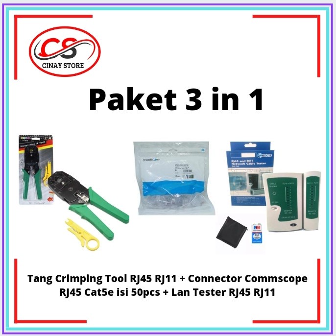 Jual Paket 3 in 1 Tang Crimping Tool Rj45 LAN Tester Konektor Commscope ...