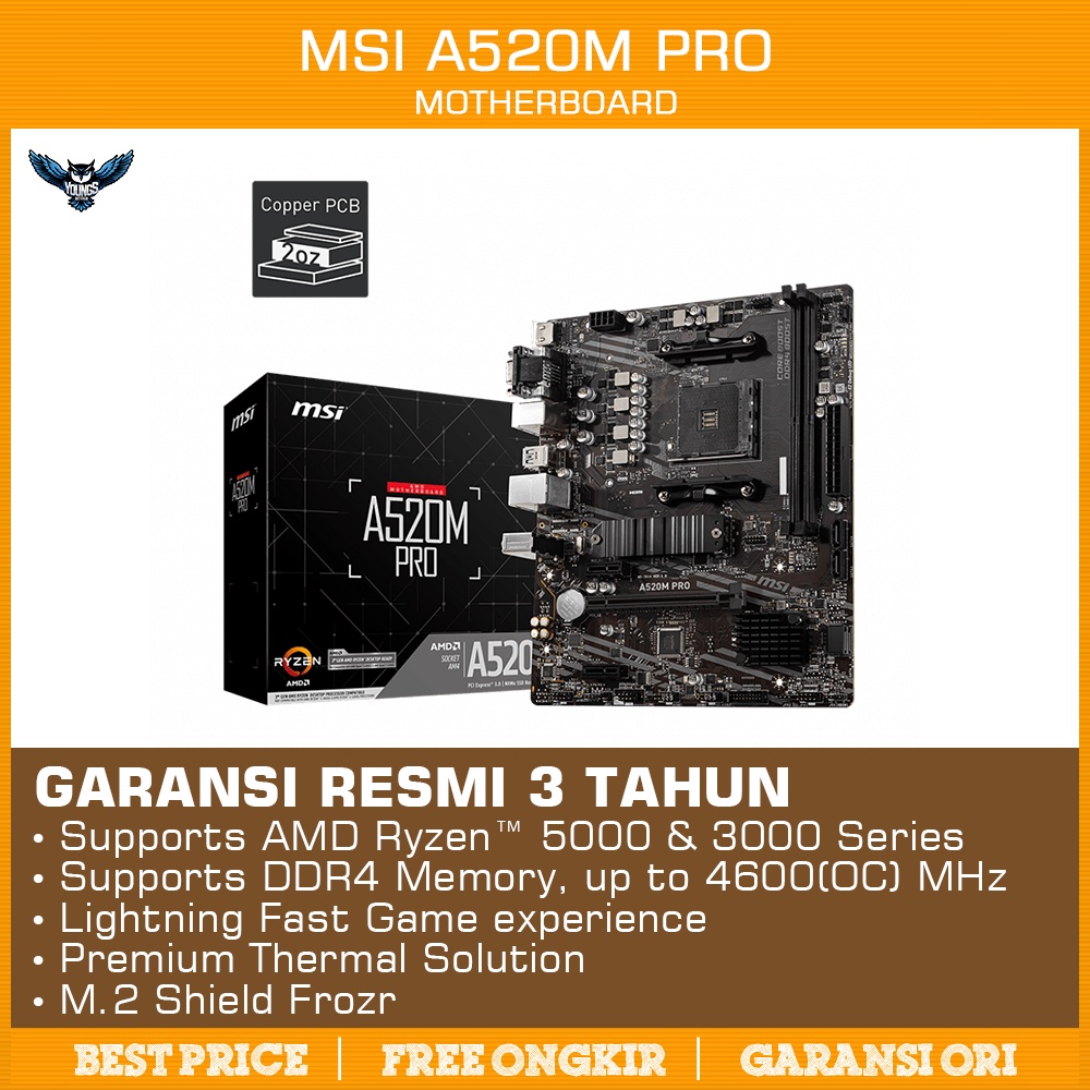 Jual MSI A520M PRO | Motherboard AMD A520 Ryzen AM4 M-ATX | Shopee ...