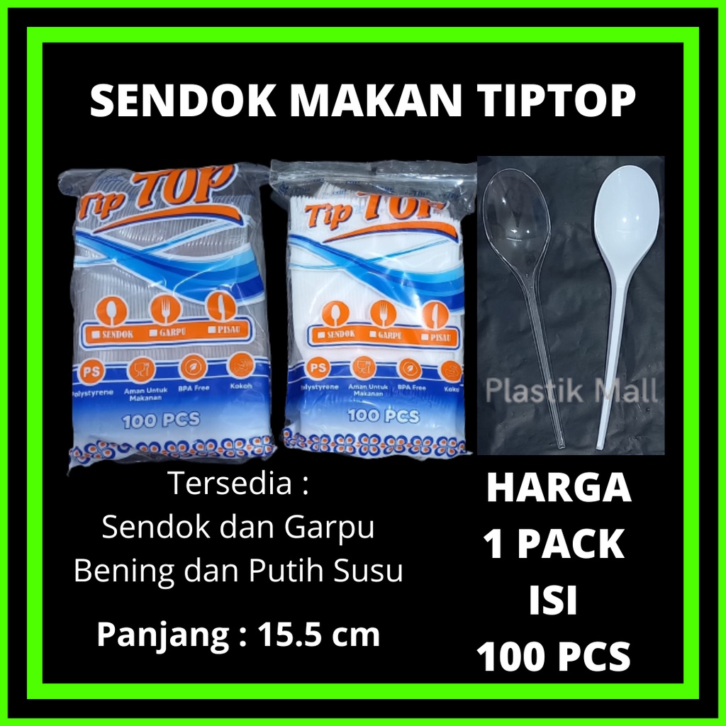Jual 100pcs Sendok & Garpu Makan Plastik TIP TOP Bening Putih Susu ...