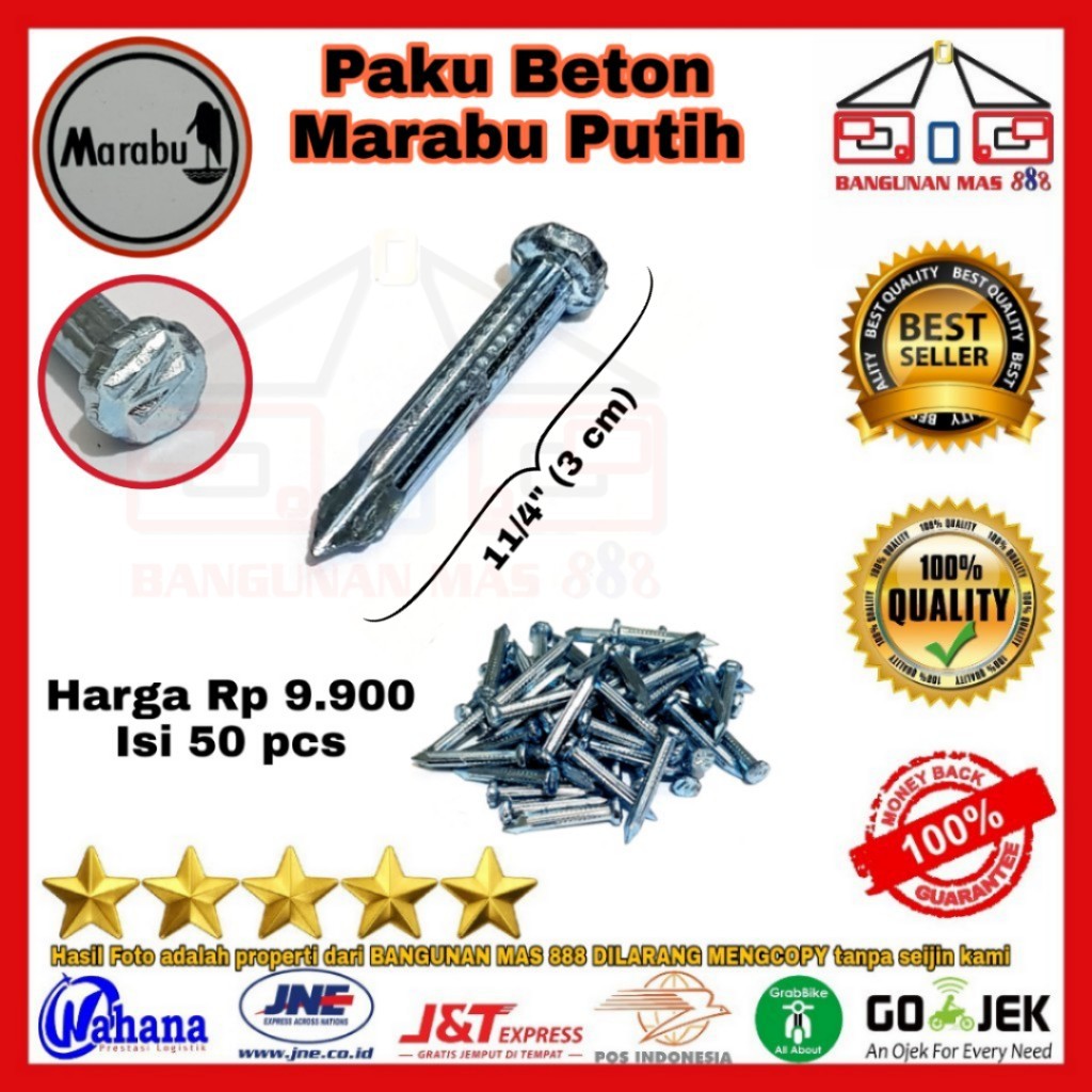 Jual PAKU BETON 11/4 in atau 30 mm (isi 50 pcs) MARABU PUTIH - PAKU TEMBOK - PAKU BAJA - PAKU ...