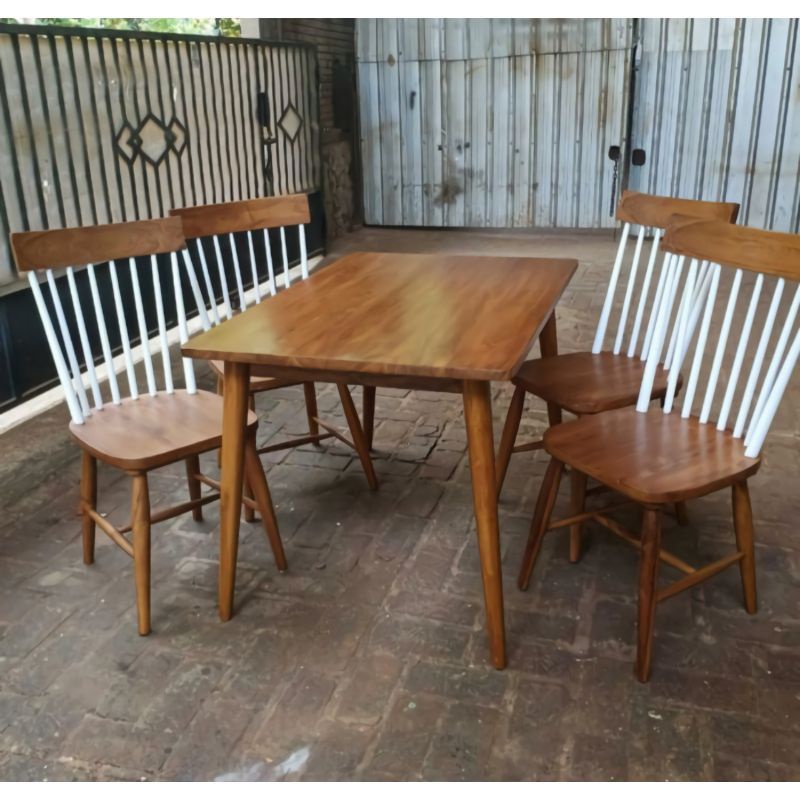 Jual MEJA MAKAN JATI MINIMALIS SET 4 KURSI MAKAN DAN MEJA UKURAN 120 CM X 80 CM WARNA KOMBINASI ...