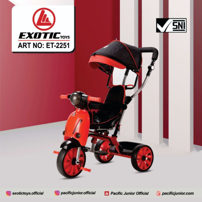 Jual SEPEDA RODA TIGA TRICYCLE STROLLER ANAK EXOTIC ET2251 VESPA MUSIK ...