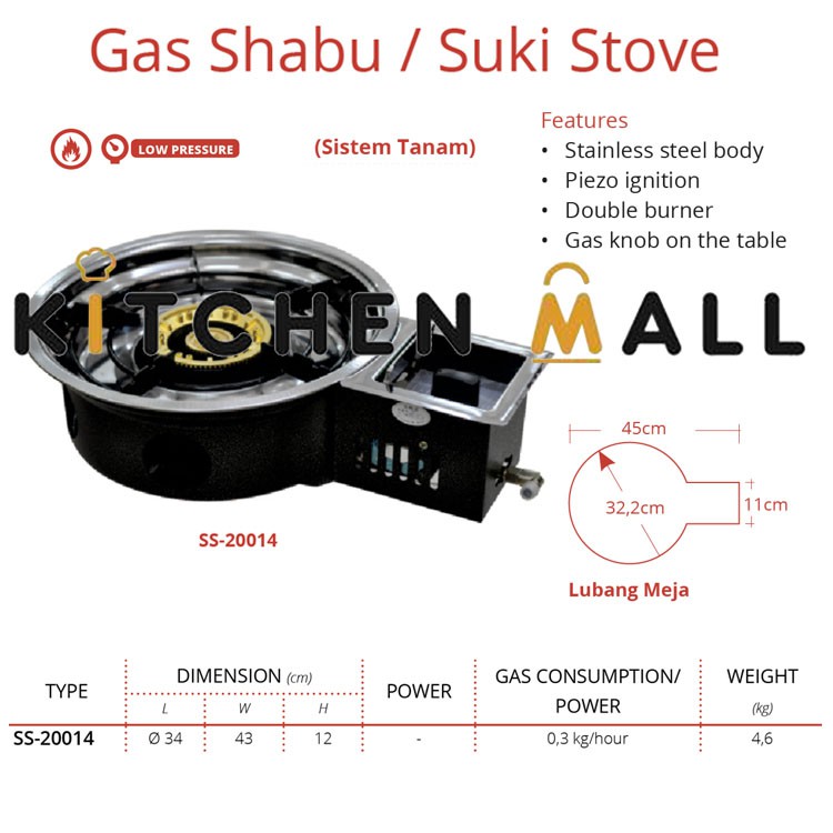 Jual SS-20014 Kompor Gas Tanam untuk Masak Shabu / Suki Stove Getra ...