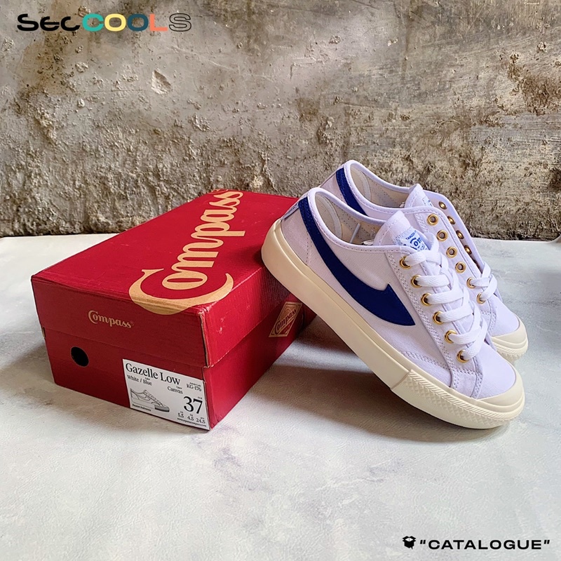 Jual Sepatu Compass Gazelle - Low White/Blue | Shopee Indonesia