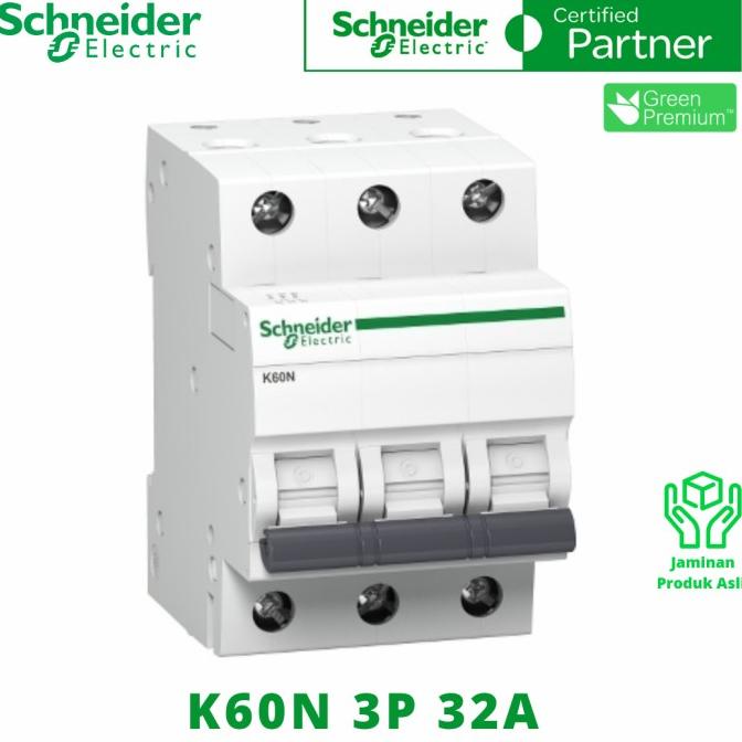 Jual MCB 3P 32A 3 Phase 32 Ampere 3 Pas 32 Amper K60N ORI SNI Schneider | Shopee Indonesia