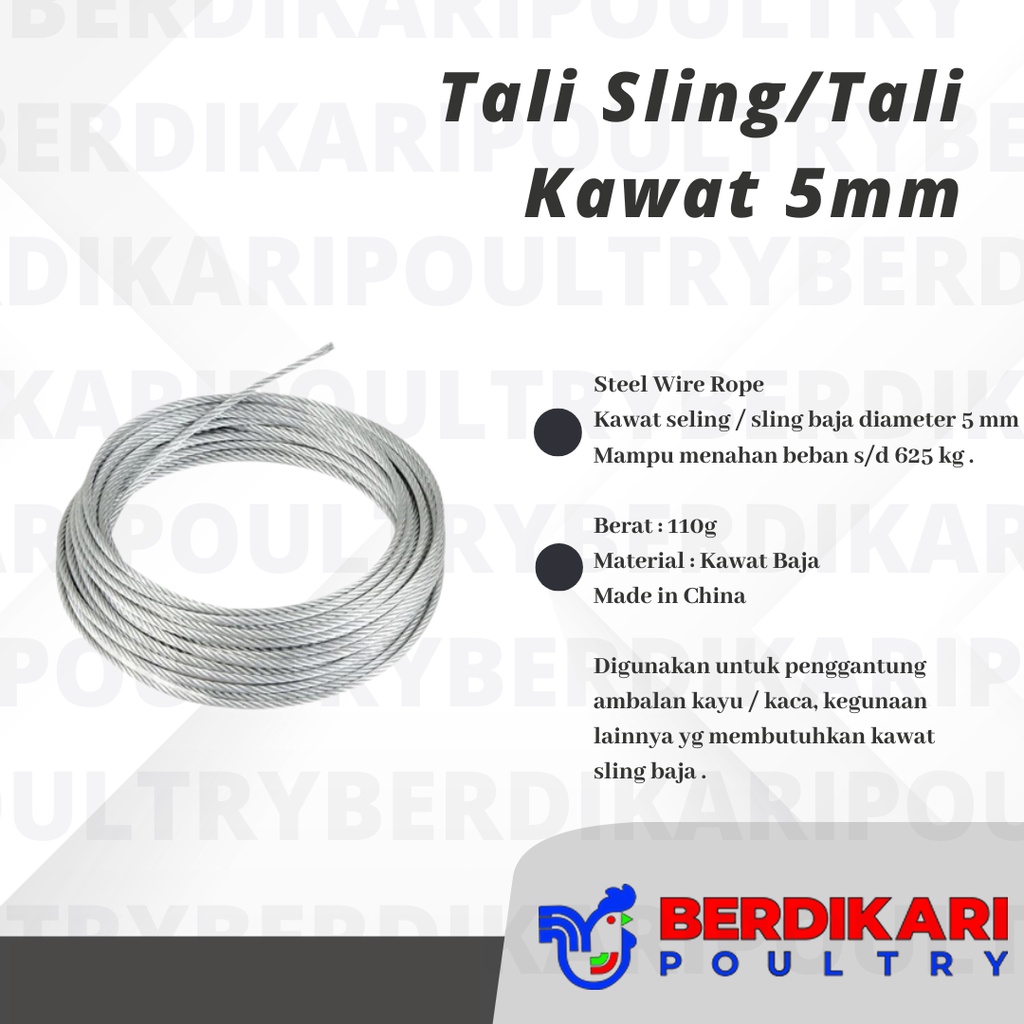 Jual Tali Kawat Baja/Kabel Seling 5 MM/Steel Wire Rope - Alat Ternak ...