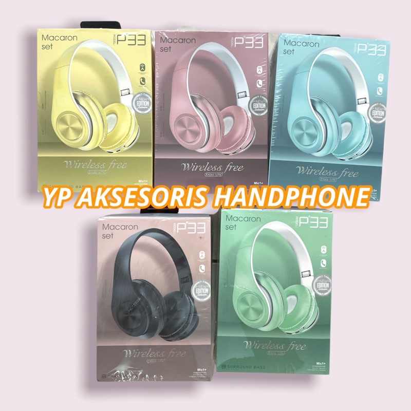 Jual Headphone - Headset - Earphone Bando Wireless P33 / P39 Macaron SURROUND Extra BASS HF ...
