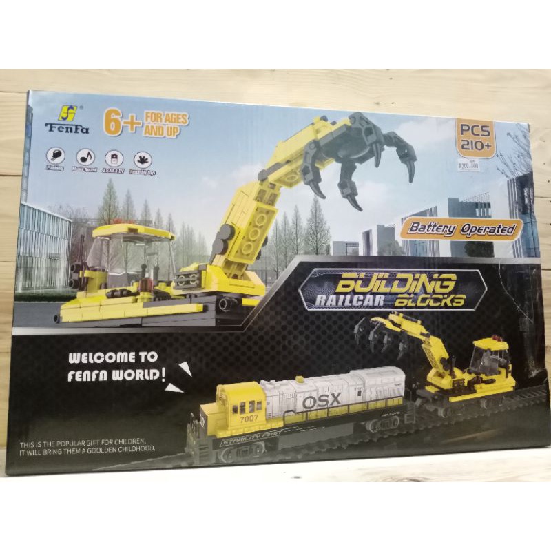 Jual lego brick balok fenfa building railcars brick kereta api excavator grapple machine claw ...