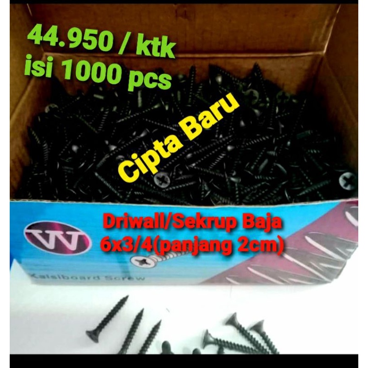Jual Drywall/sekrup baja Hitam tajam murah bagus merk W 6X3/4 panjang ...