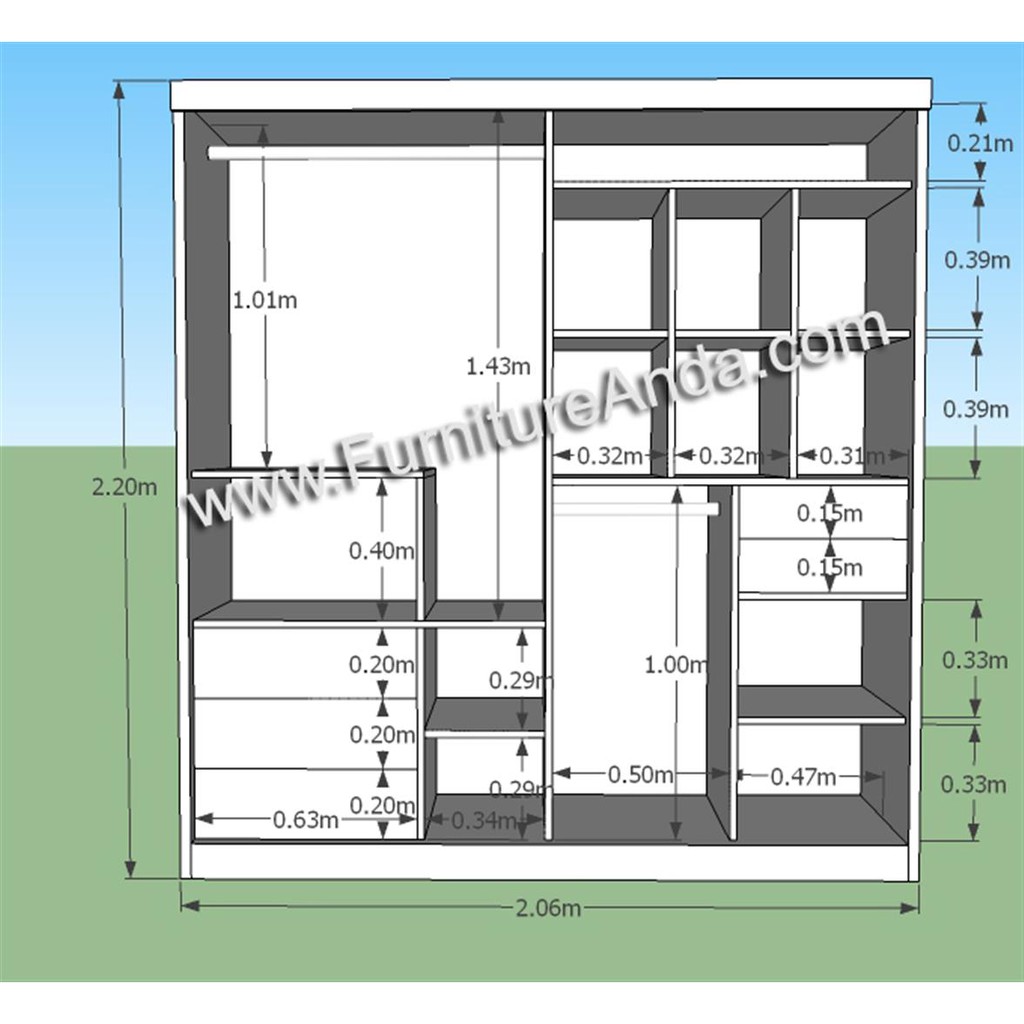 Jual Lemari Pakaian Minimalis Modern 2 Pintu Sliding HPL - Samantha ...