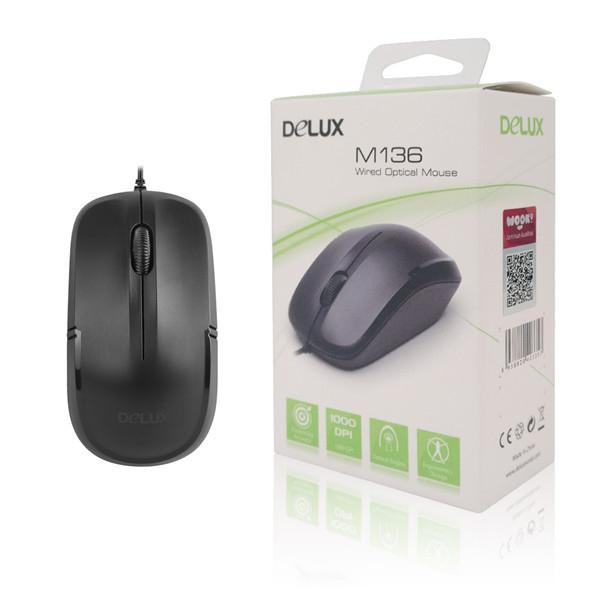 Jual MOUSE DELUX M136 Wired 1000DPI 3 Buttons Optical Mouse Black ...