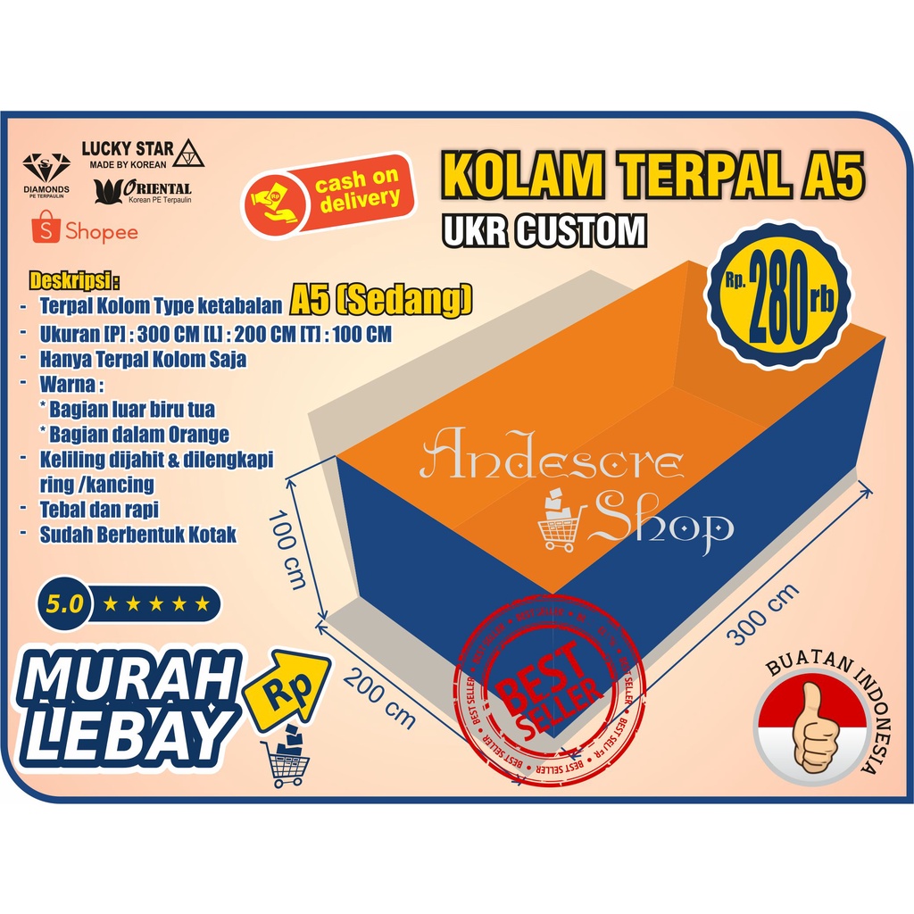 Jual TERPAL KOLAM IKAN TAMBAK TYPE A5 UK. P: 300 L: 200 T: 100 CM | Shopee Indonesia