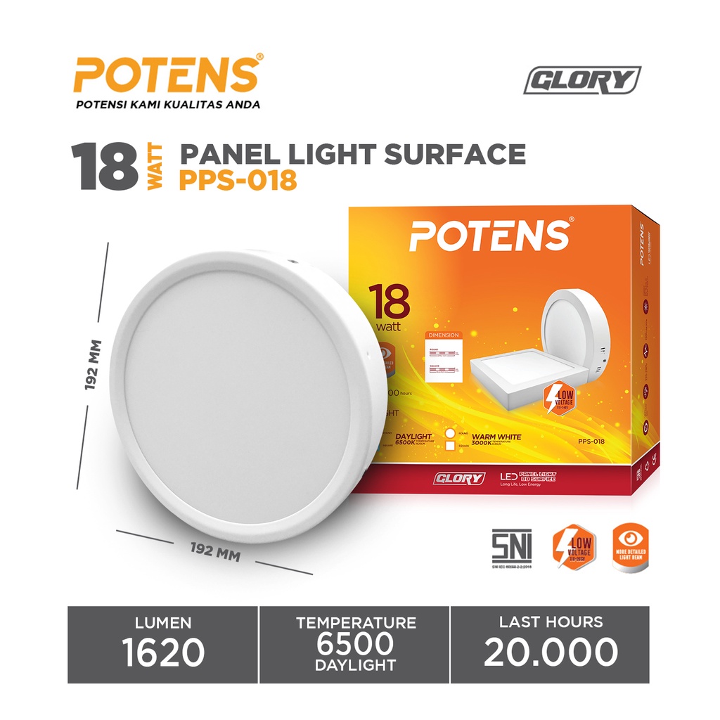Jual POTENS PPS-018R-DL Potens Lampu LED Panel Surface In Bow Bulat 18 ...