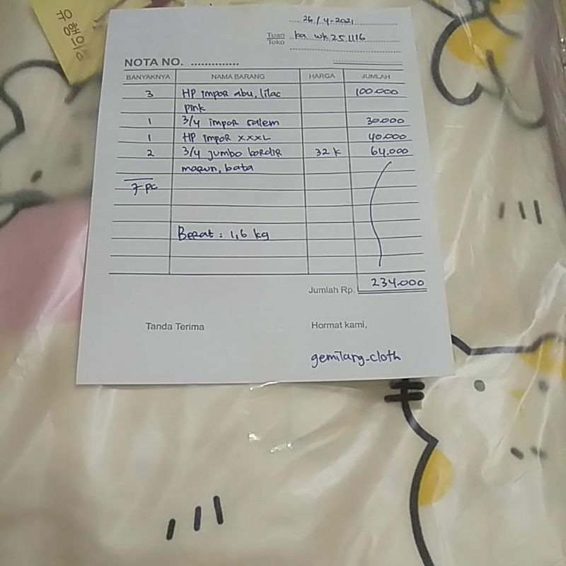 Jual nota pembayaran pesanan live ka wk251116 26/04 | Shopee Indonesia