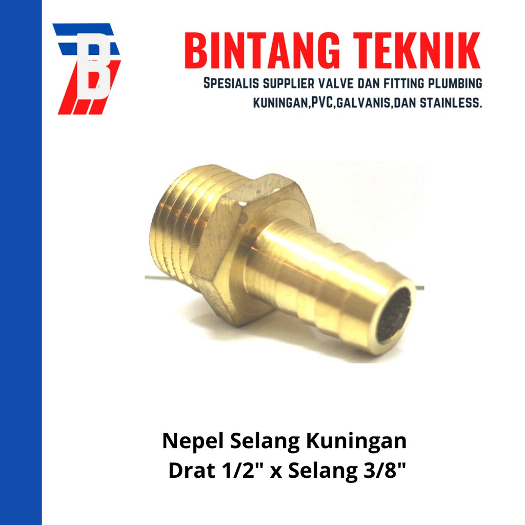 Jual Nepel (Nipple) Selang Kuningan Drat 1/2" x Selang 3/8" | Shopee ...