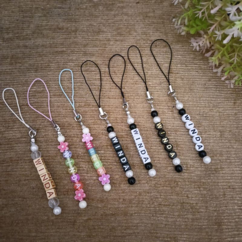 Jual strap phone manik beads custom nama / keychain / ballchain / key ...