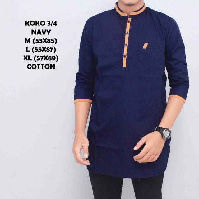 Jual Koko 3/4 list simple premium / koko navy | Shopee Indonesia