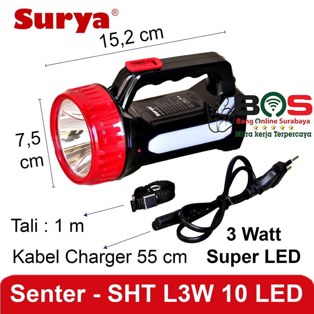 Jual Senter Lampu Rechargeable Surya Emergency 2 in 1 SHT L3W 10 SMD LED Surya | Shopee Indonesia