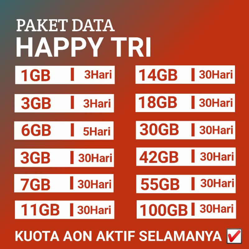Jual TERBARU PAKET DATA HAPPY TRI / THREE PROMO FULL 24 JAM TERMURAH PROSES CEPAT KUOTA TRI ...