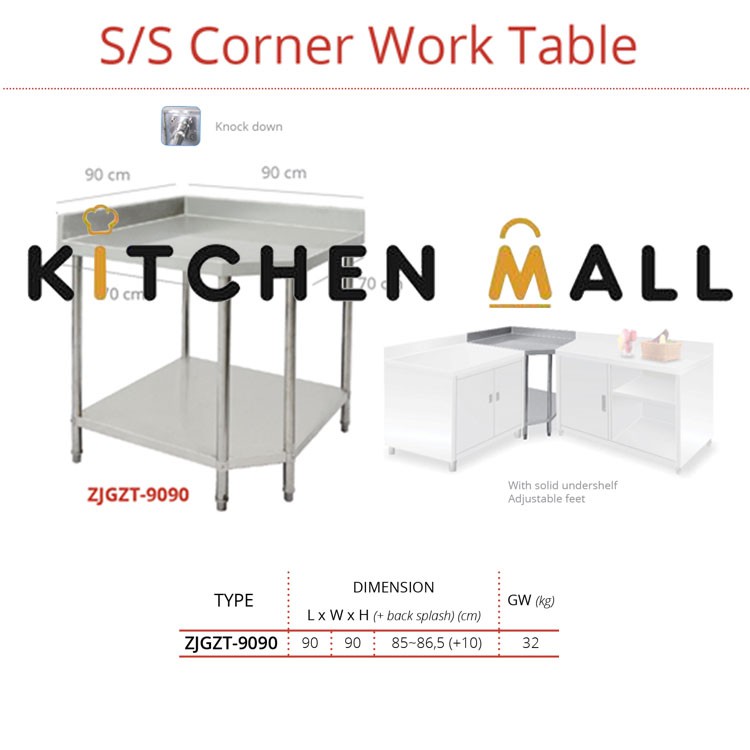 Jual GETRA ZJGZT-9090 SS CORNER WORK TABLE / MEJA KERJA STAINLESS SIKU ...