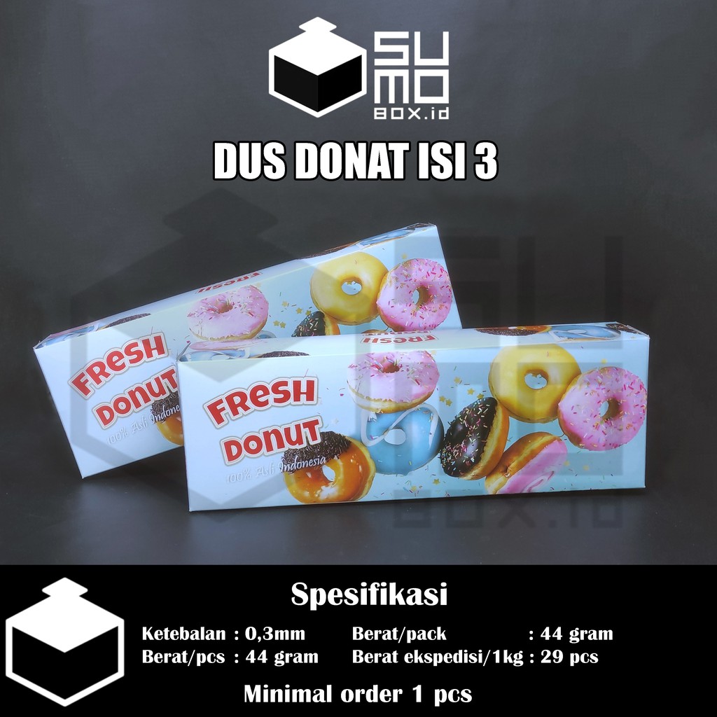 Jual Dus Box Donat Motif isi 3 / Kemasan Kotak Tempat Donut ukuran ...