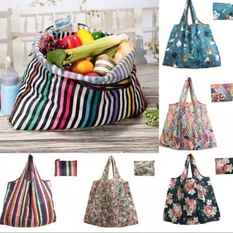 Jual Tas Belanja Lipat / Foldable Shopping Bag / Reuseable Eco Tote Bag | Shopee Indonesia