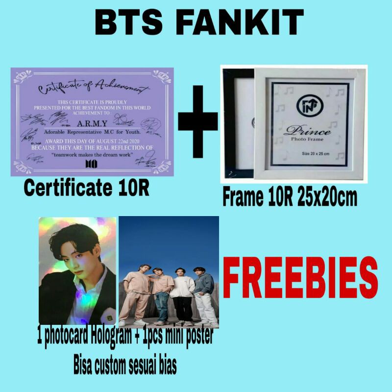Jual Paket Fankit Bingkai Sertifikat Army x BTS FESTA & Mini poster ...
