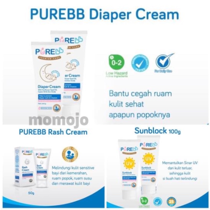 Jual PURE Baby Cream Premium Care Diaper Cream | Rash Cream | Sunblock ...
