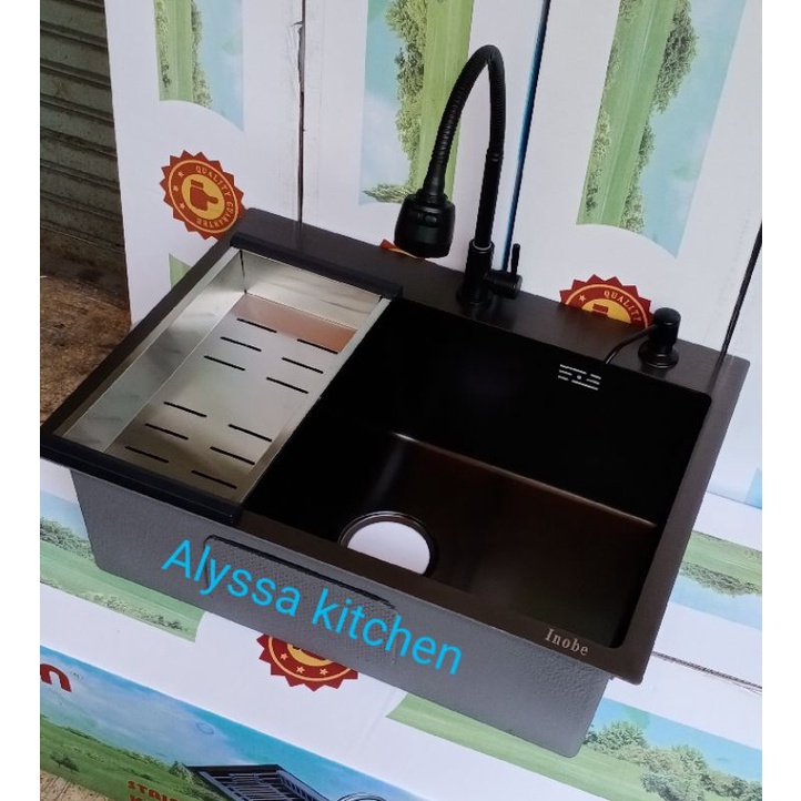 Jual Paket komplit kitchen sink INOBE 6045 BLACK "ORIGINAL" / paket ...