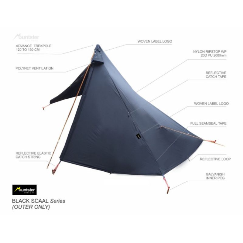 Jual Tarp Tent Half Pyramid 1P With Inner Halfmesh Waterproof Mountster ...