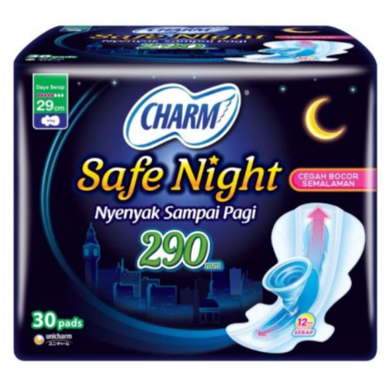 Jual Charm Pembalut Safe Night 29 cm Wing 30 pads | Shopee Indonesia