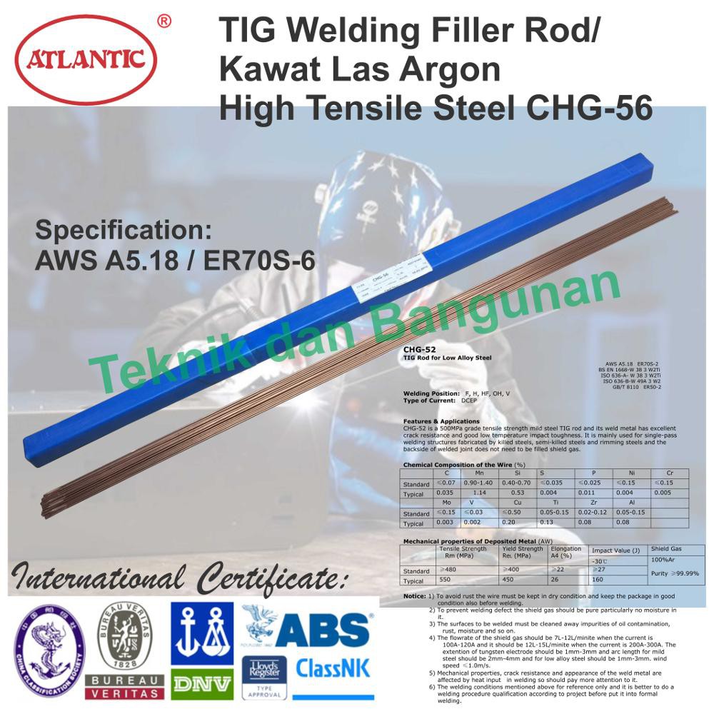 Jual Tig Torch Rod Filler/Kawat Las Argon TIG Hi Tensile CHG | Shopee ...