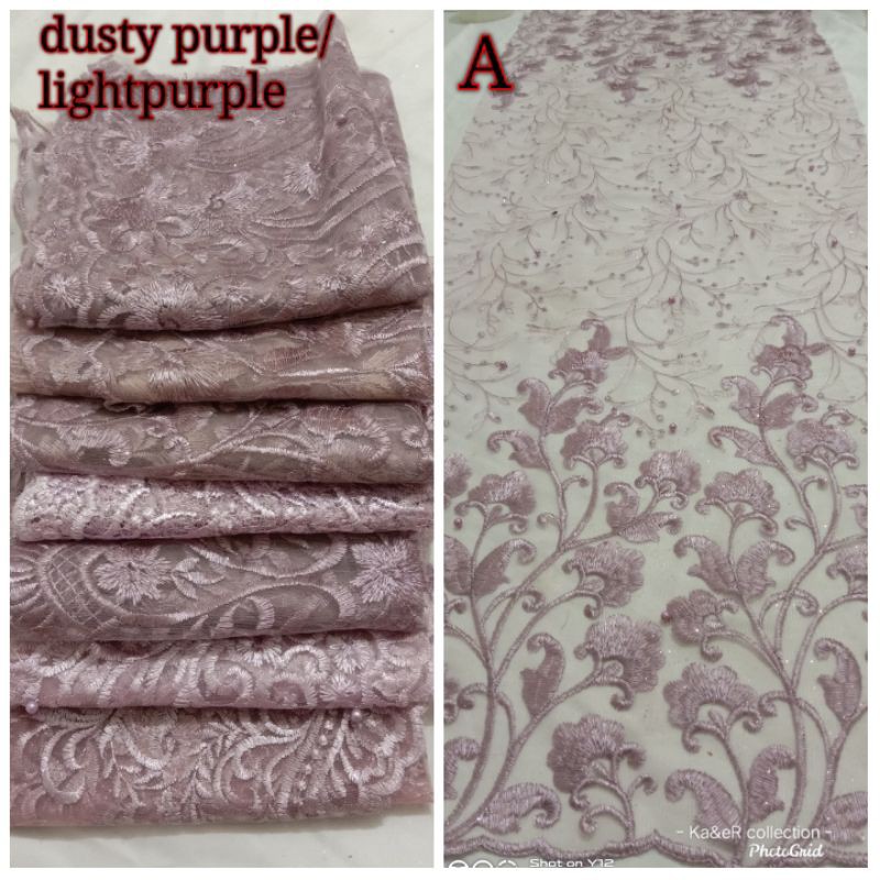 Jual Edisi Dusty ungu / light ungu lembaran kain brokat tulle mutiara ...