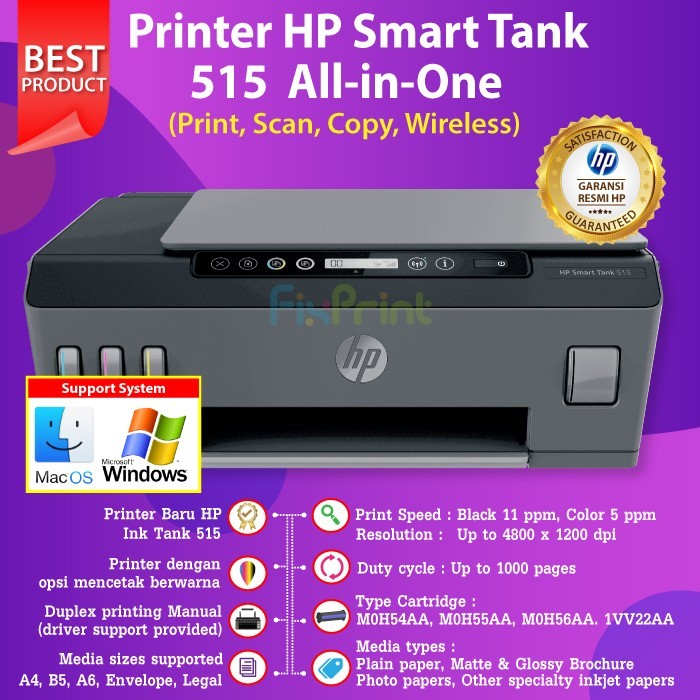 Jual Printer HP Smart Tank 515 Print Scan Copy WiFi Wireless Tinta GT53 ...