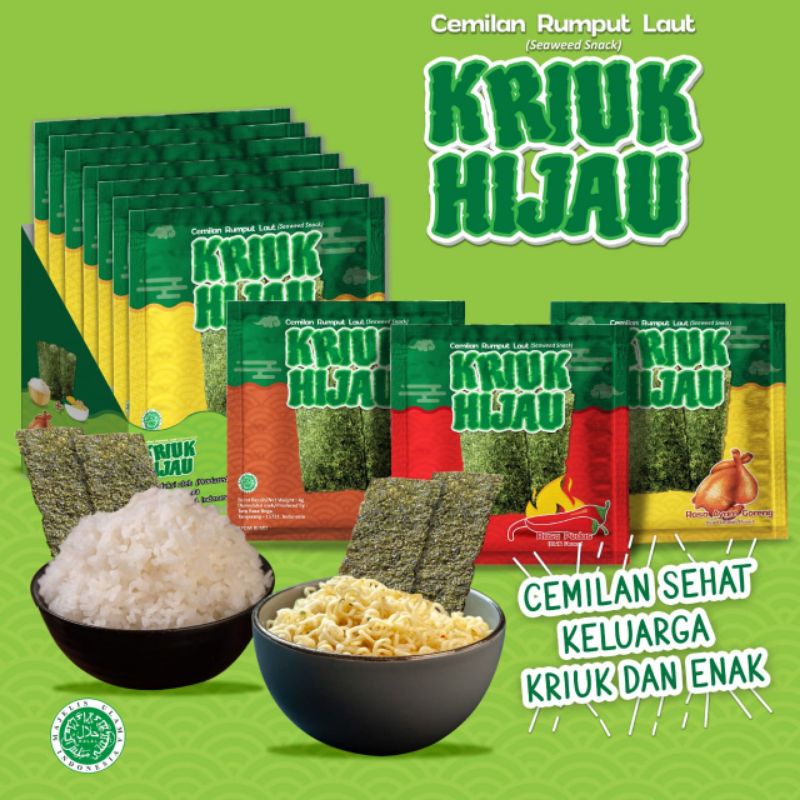 Jual KRIUK HIJAU CEMILAN RUMPUT LAUT SEAWEEDS KEKINIAN ISI 12 MURAH ...