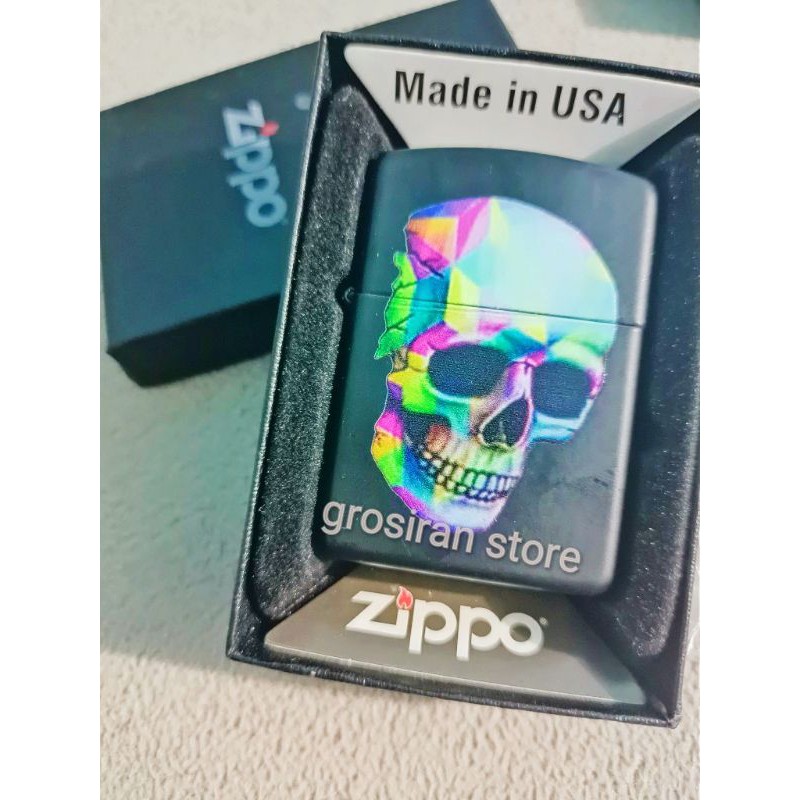 Jual zippo hitam matte tengkorak Skull custom bisa pakai nama sendiri ...