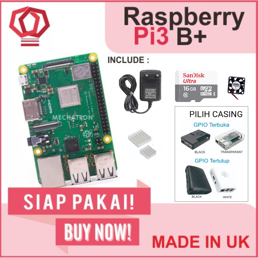 Jual Raspberry Pi3 Pi 3 Model b+ 3b+ Plus Paket Lengkap Komplit ...