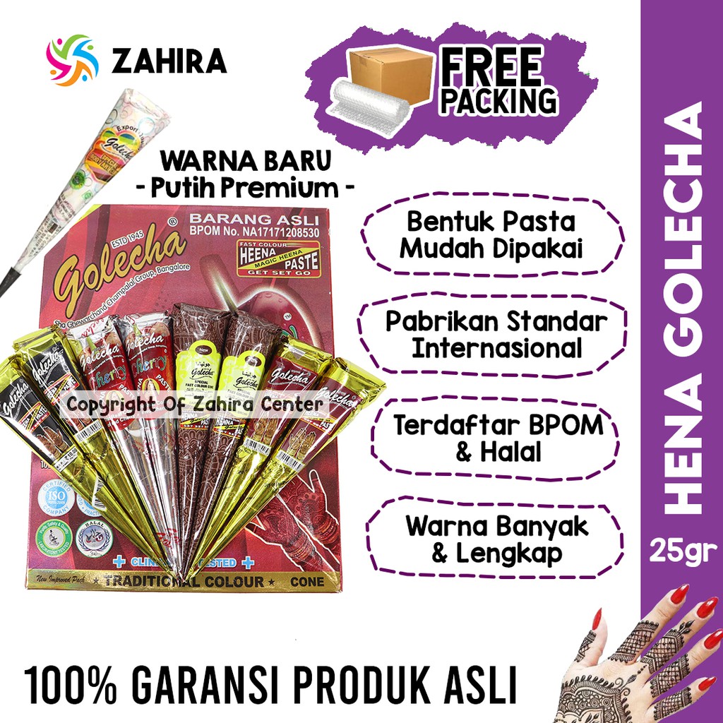 Jual Heena/Henna/Hena Magic Golecha BPOM Warna Maroon Red Hitam Cokelat ...