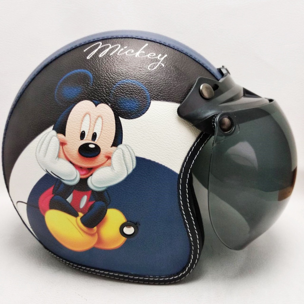 Jual Helm Bogo Mickey Mouse Biru Kartun Retro Kulit Cewe / Cowo Motif ...