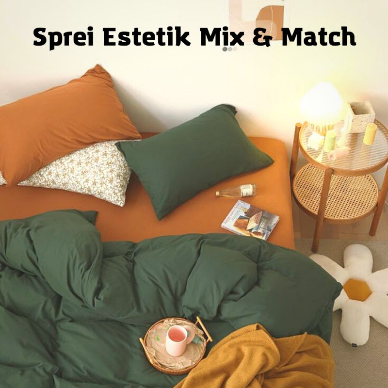 Jual Sprei Estetik Mix & Match Mustard Army Two Tone Polos Tanpa Embos ...