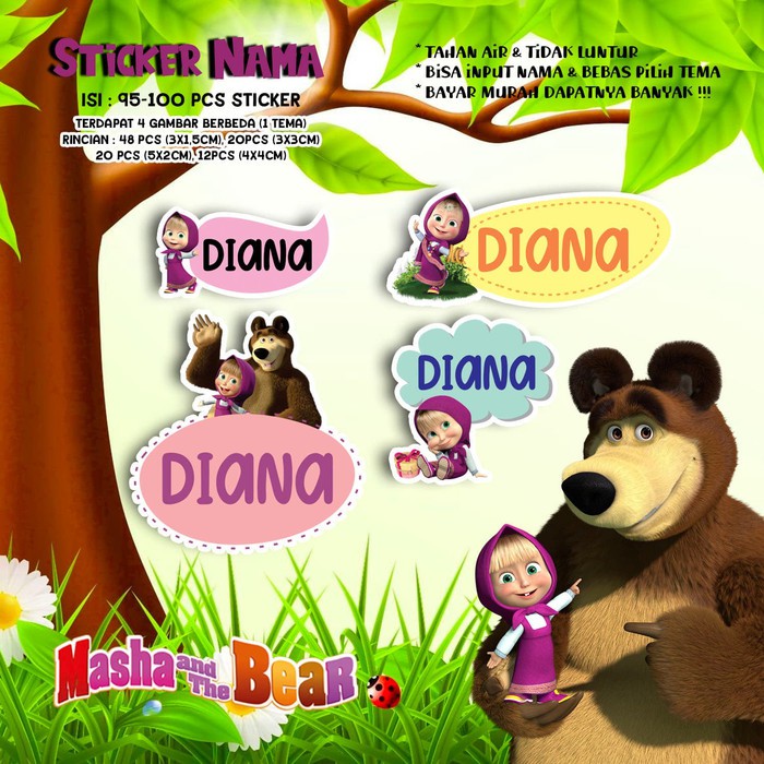 Jual Sticker / Stiker Label Nama Karakter MARSHA & THE BEAR | Shopee ...
