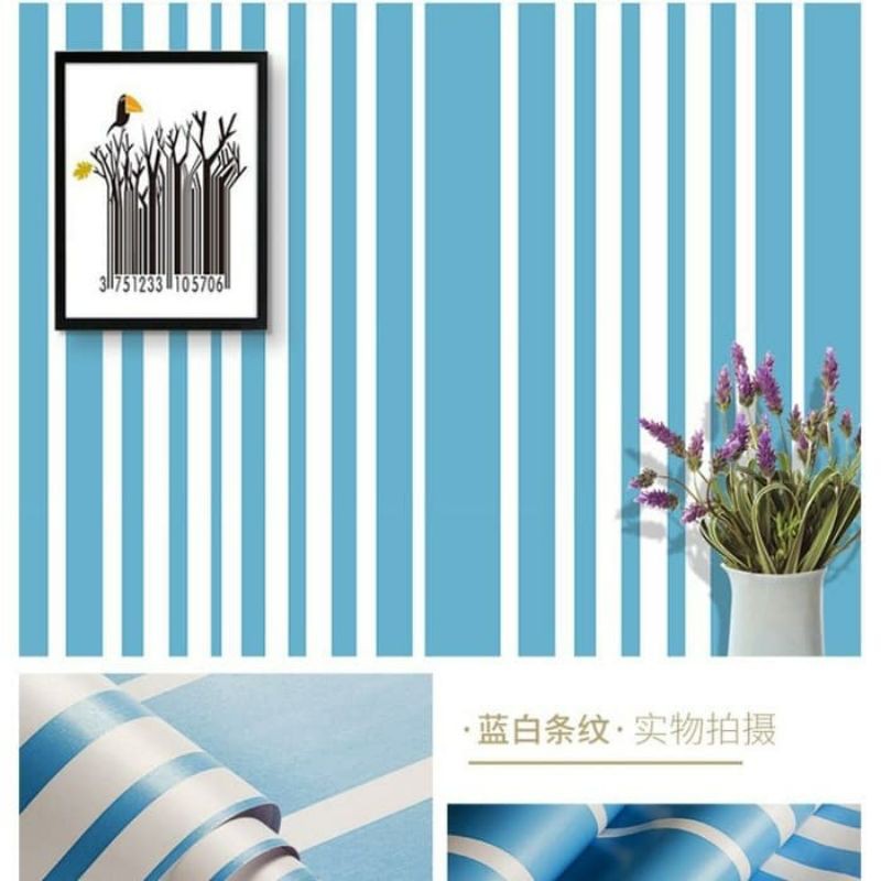 Jual Wallpapar Sticker Dinding Biru Bergaris Putih Mewah | Shopee Indonesia