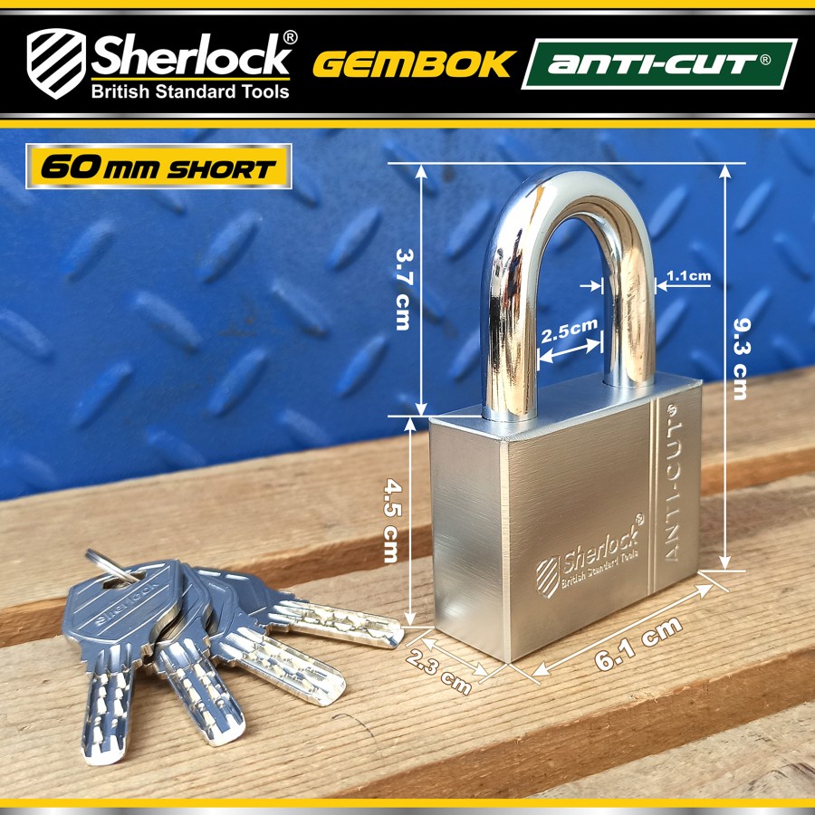 Jual Gembok Sherlock ANTI CUT Original Pendek Panjang 40 – 50 – 60 mm ...