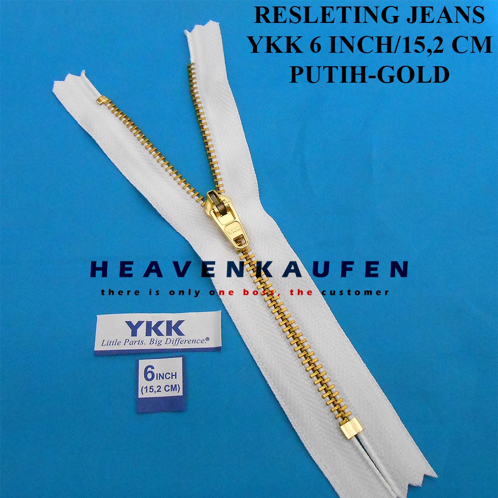 Jual Resleting Zipper YKK Jeans Gigi Besi 15 cm / 6 inch Putih - Gold | Shopee Indonesia